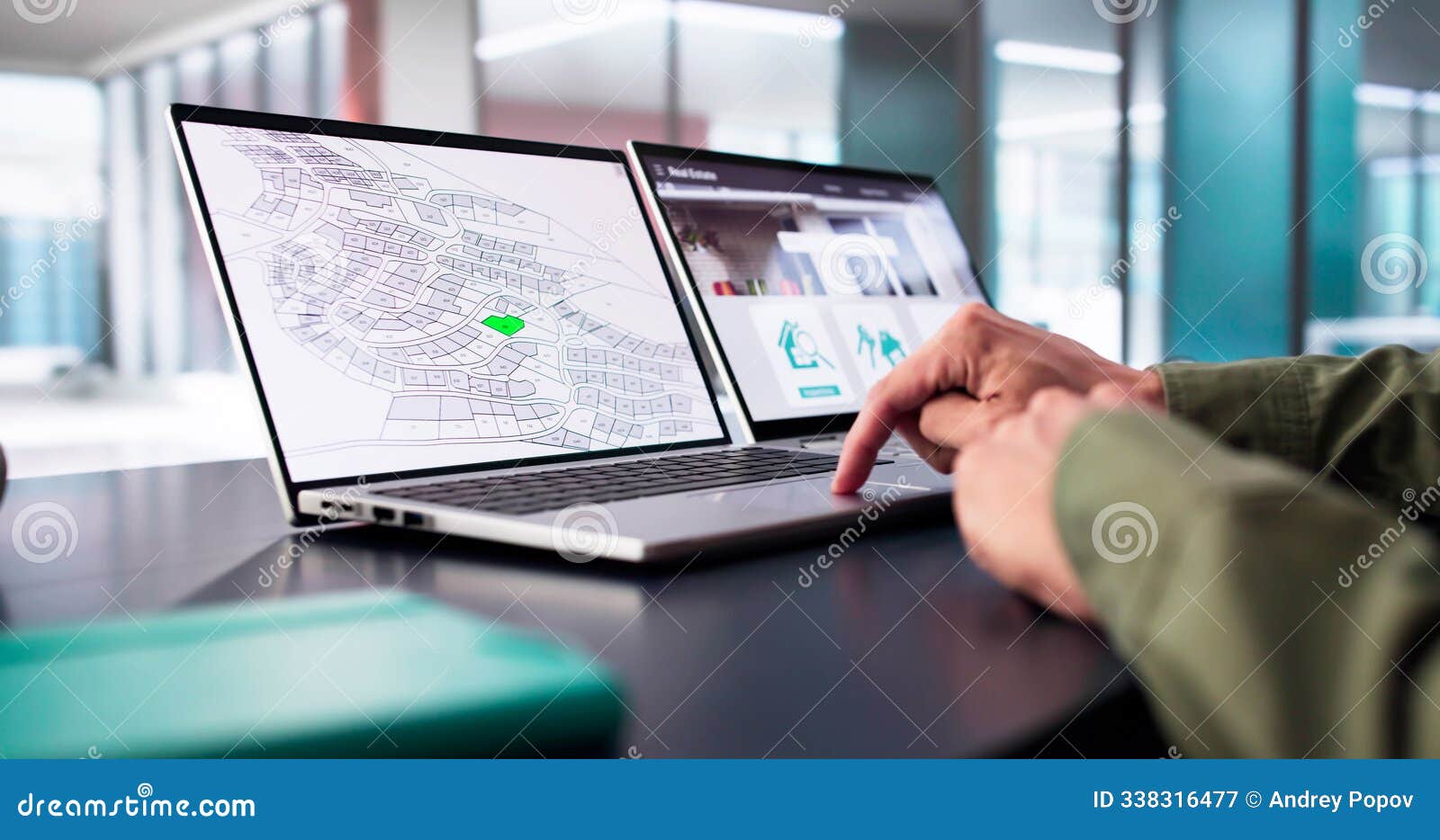 Developer Looking at Land Plot Map Stock Image - Image of line, mapping ...
