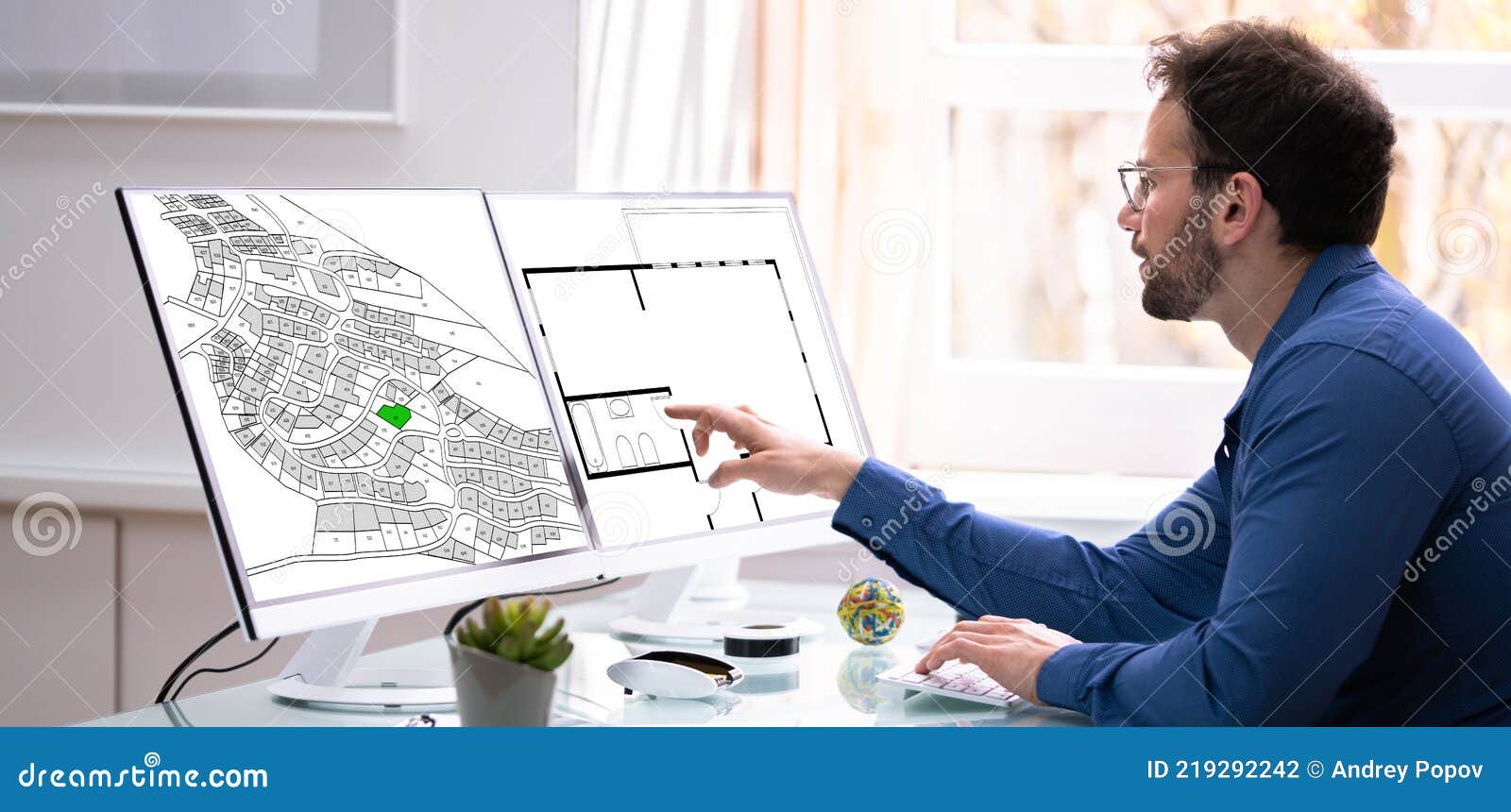 Developer Looking at Land Plot Map Stock Photo - Image of locate ...