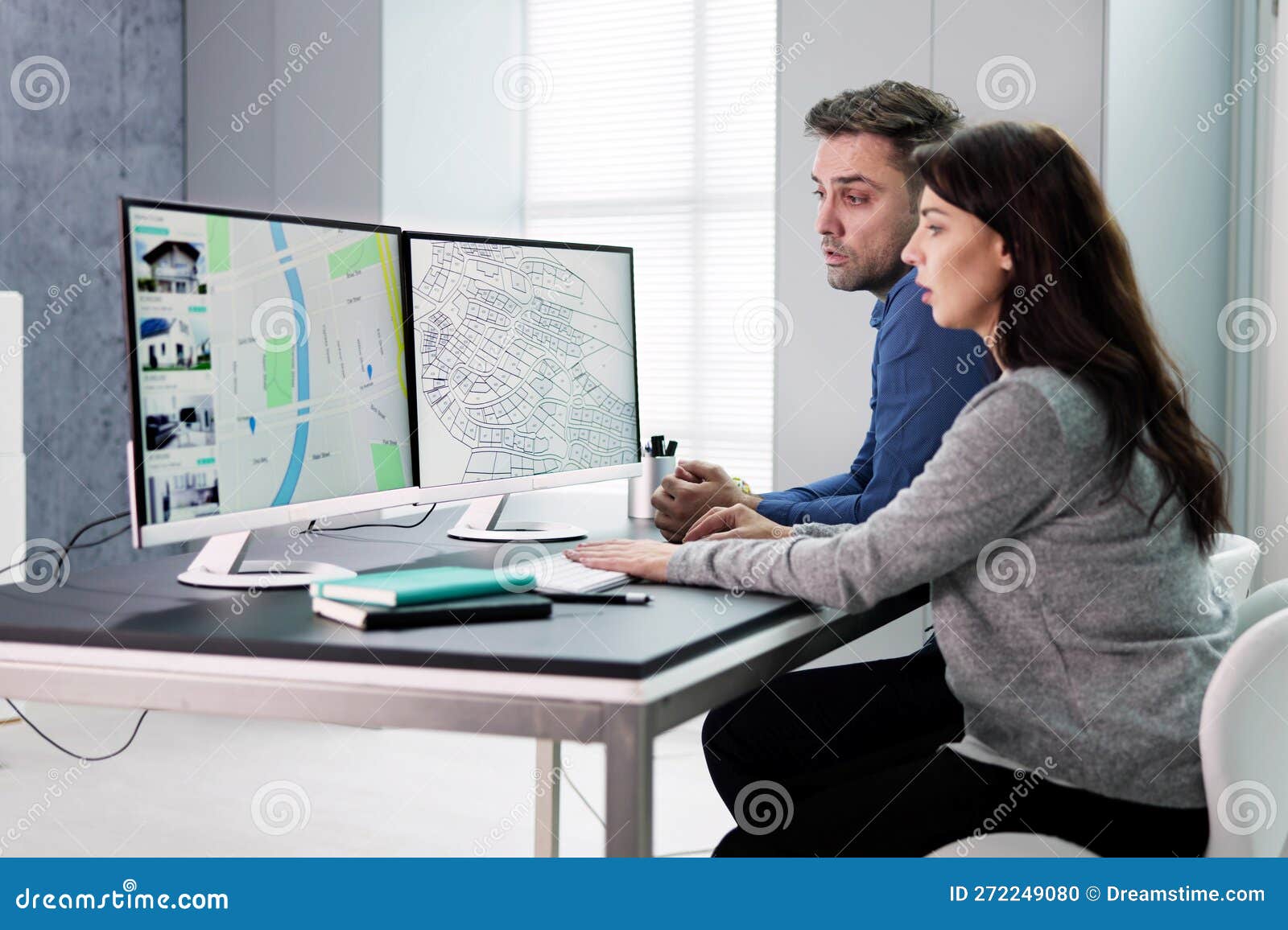 Developer Looking at Land Plot Map Stock Photo - Image of plot, monitor ...