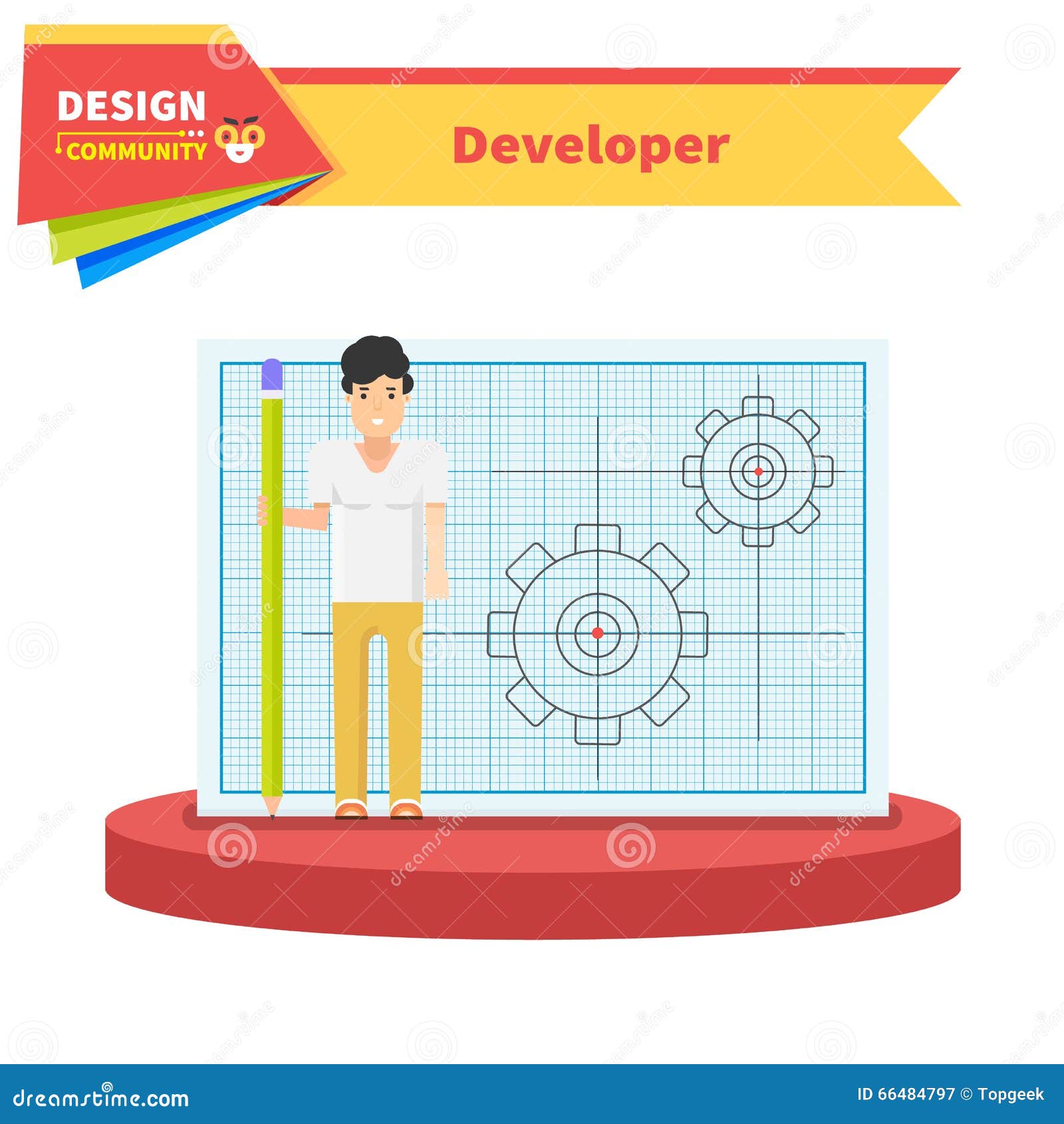 Developer Man Flat Design Concept Stock Vector - Illustration of ...