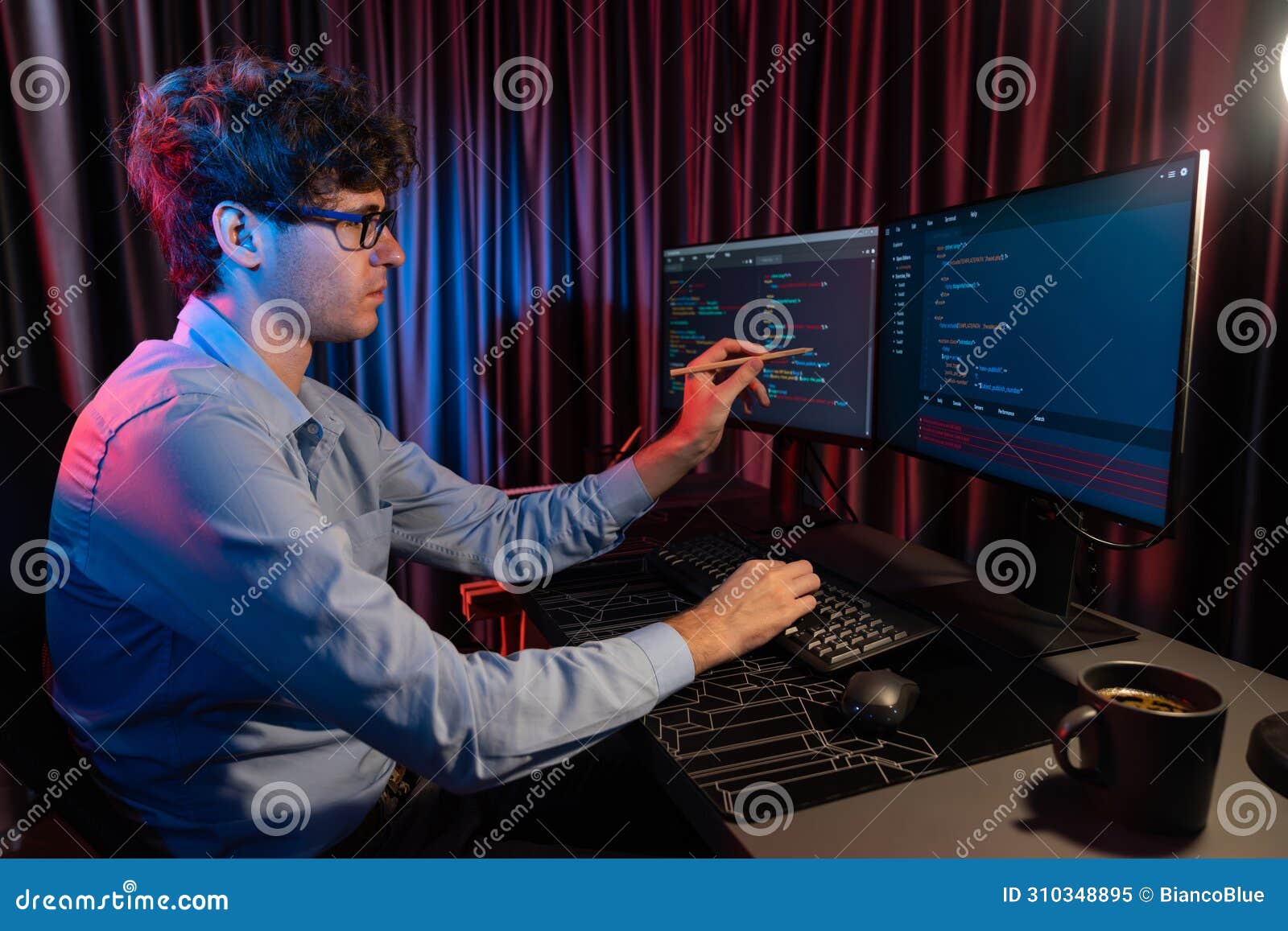 It Developer Pointing Online Software Information Coding on Pc Screen ...