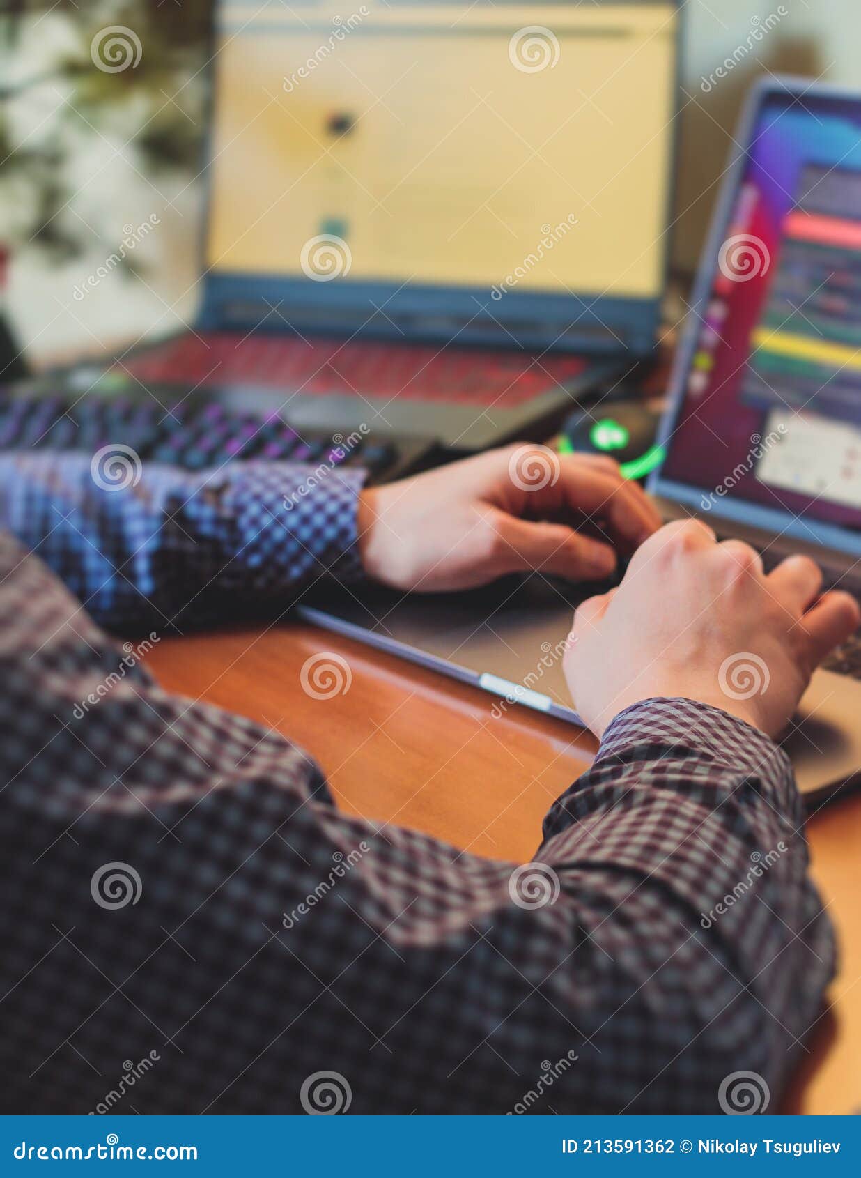 It Developer Programmer Working and Coding on His Worplace at Home ...