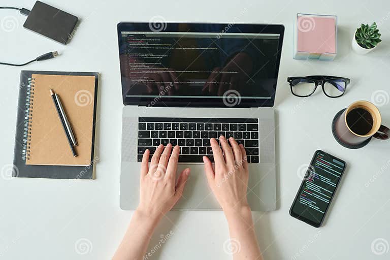 Developer Programming Language and Program Code on Screen Laptop Stock ...