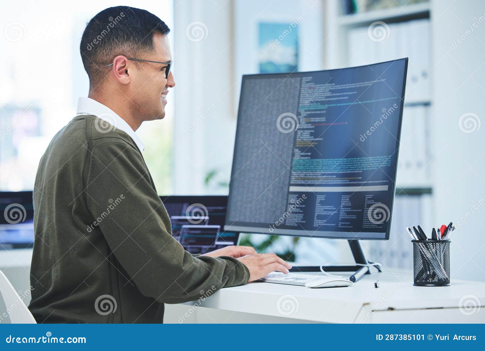 Developer Programming And A Man At Computer For Coding Software Script Or Cyber Security In 5360