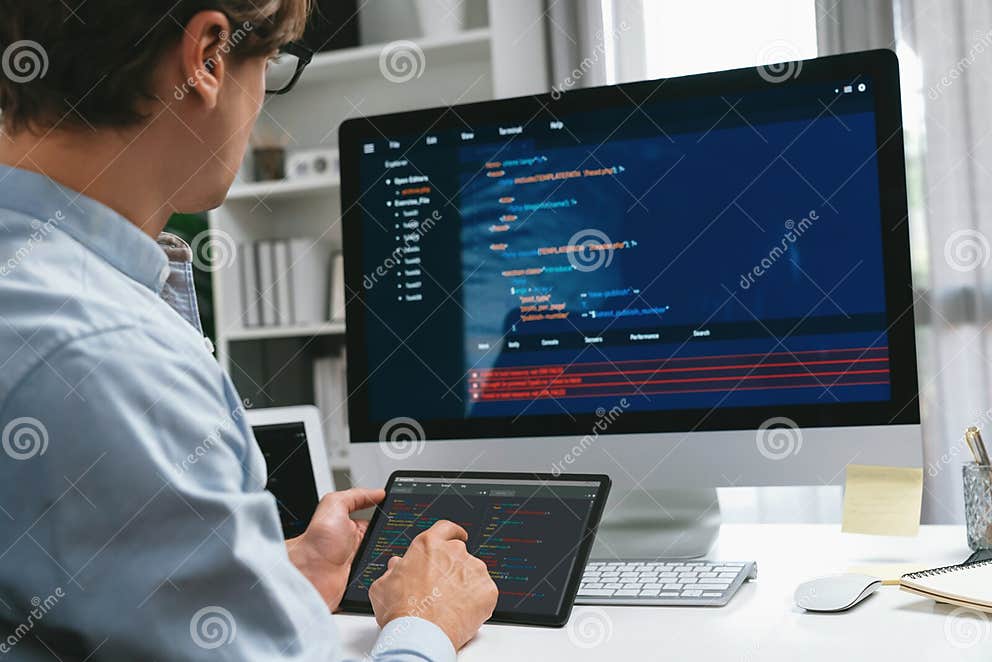 It Developer Selecting by Point on Coding Online Software. Pecuniary. Stock Image - Image of ...