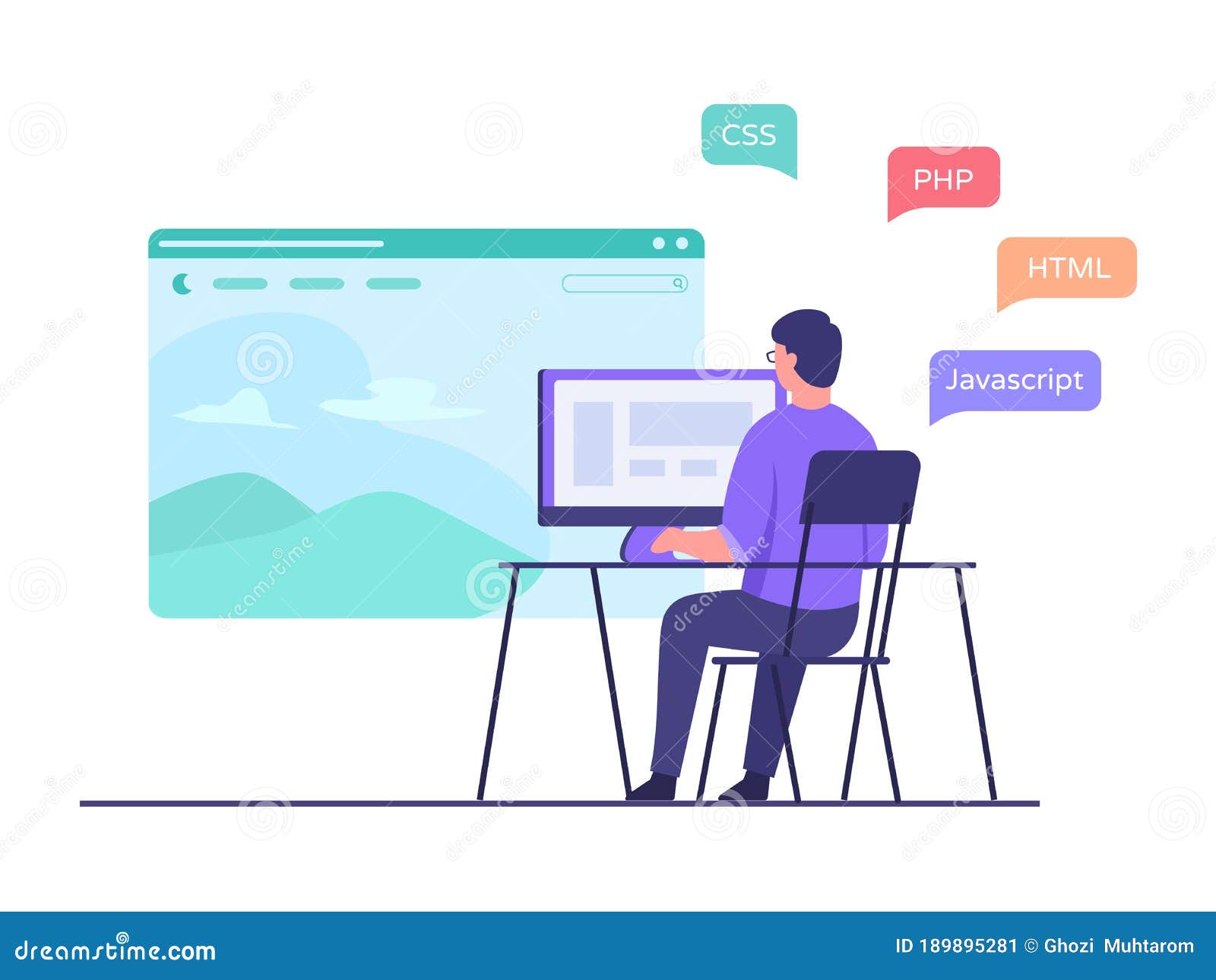 An Developer Sit In Chair Working On Computer Create Website Application Using Programming