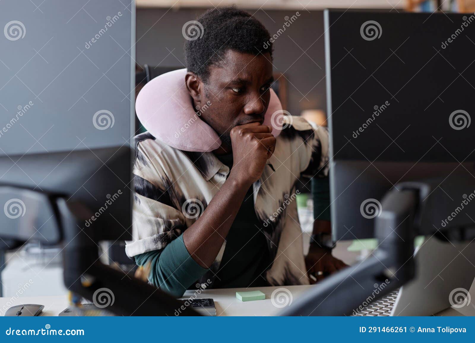 Developer Sitting at His Workplace with Computers Stock Image - Image ...