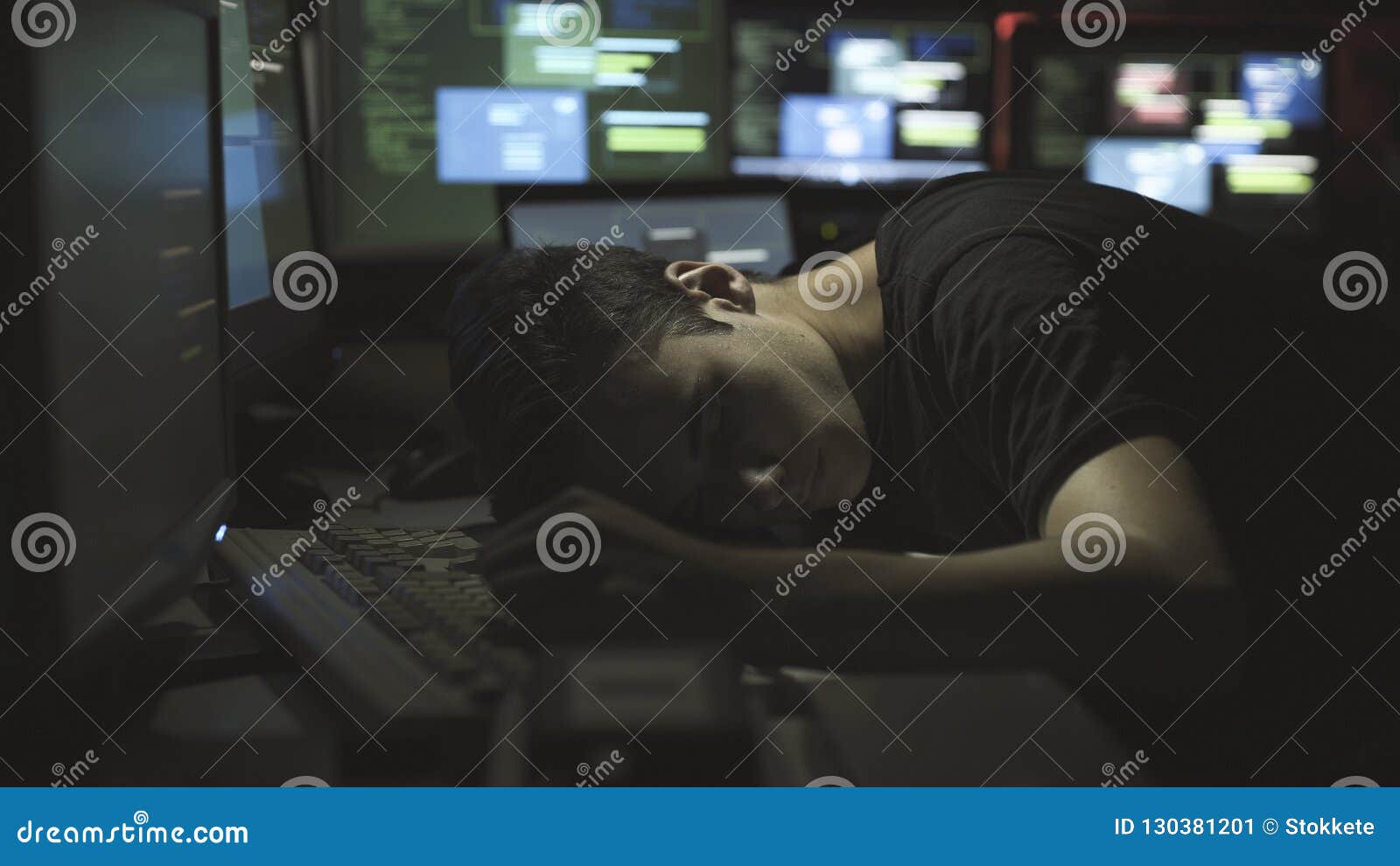 Developer Sleeping on the Office Screen Late at Night Stock Image ...