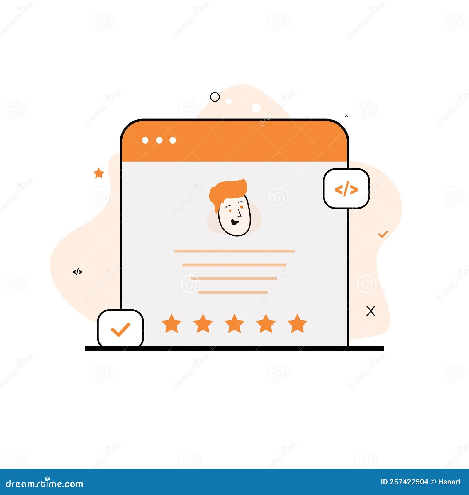 Developer 5-star Profile Review Flat Design Stock Vector - Illustration ...
