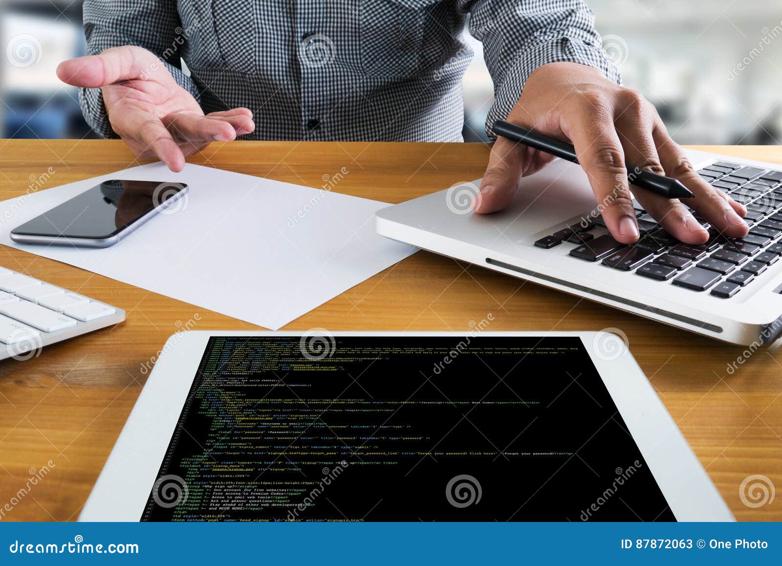 Developer Team Working Laptop Computer Mobile Application Softw Stock