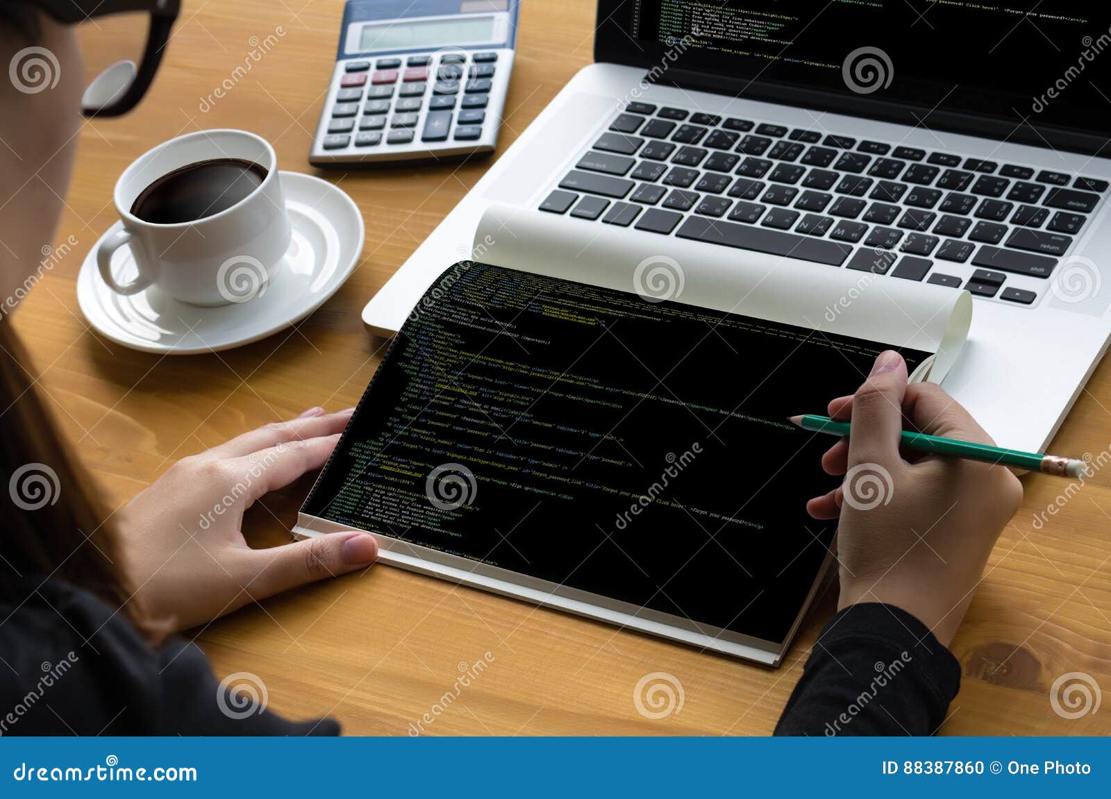 Developer Team Working Laptop Computer Mobile Application Softw Stock ...