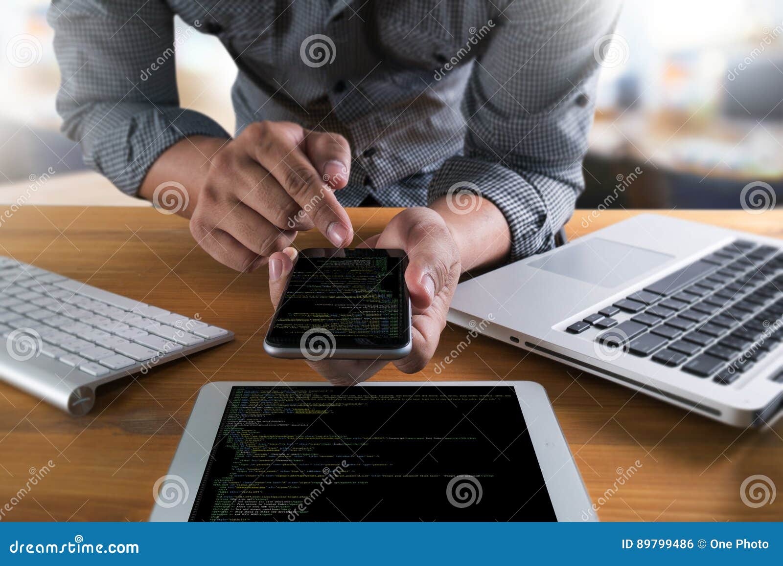 Developer Team Working Laptop Computer Mobile Application Softw Stock ...