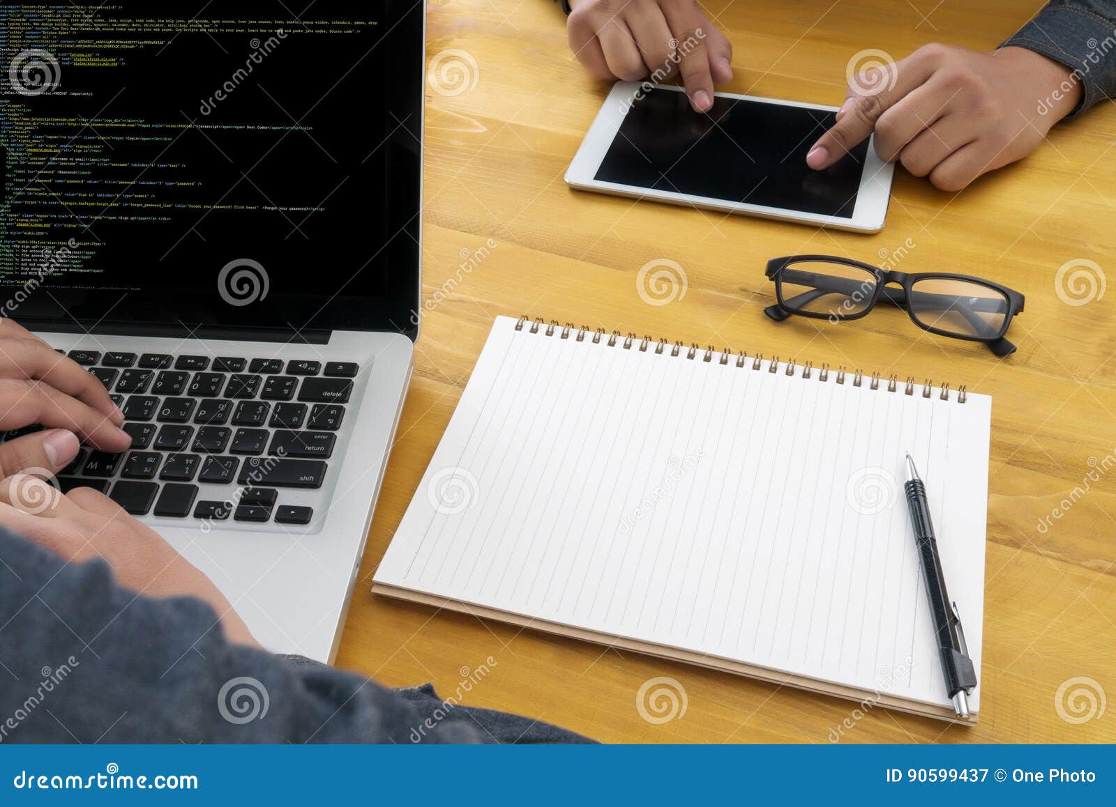 Developer Team Working Laptop Computer Mobile Application Softw Stock ...