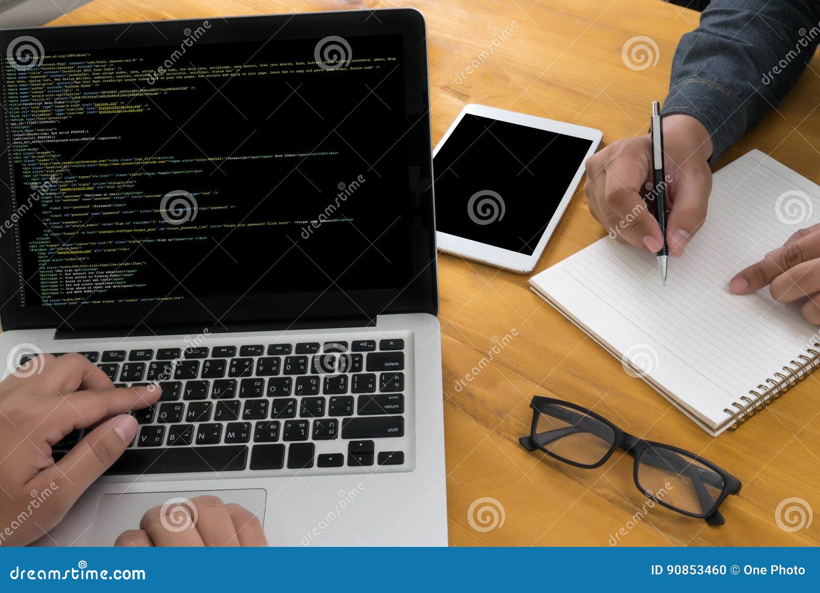Developer Team Working Laptop Computer Mobile Application Softw Stock ...
