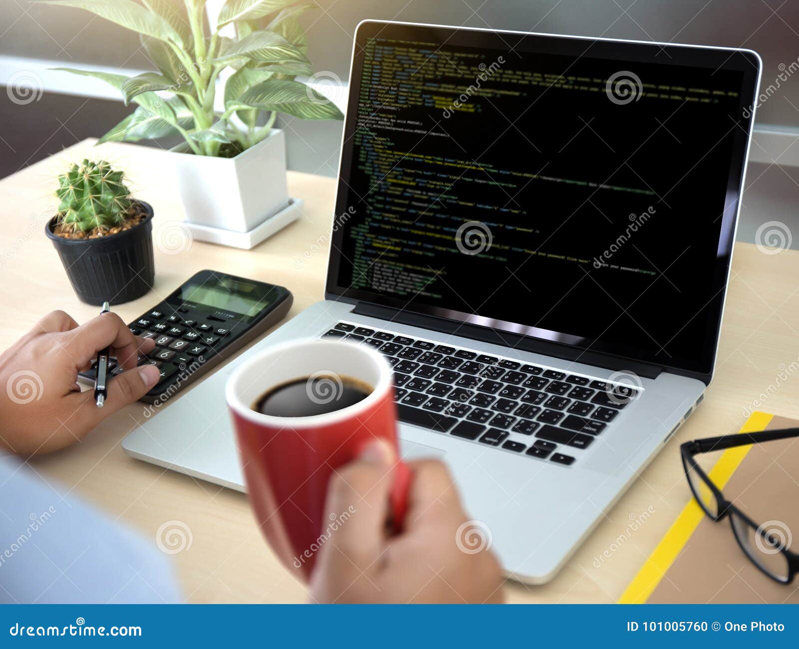 Developer Team Working Laptop Computer Mobile Application Softwa Stock ...