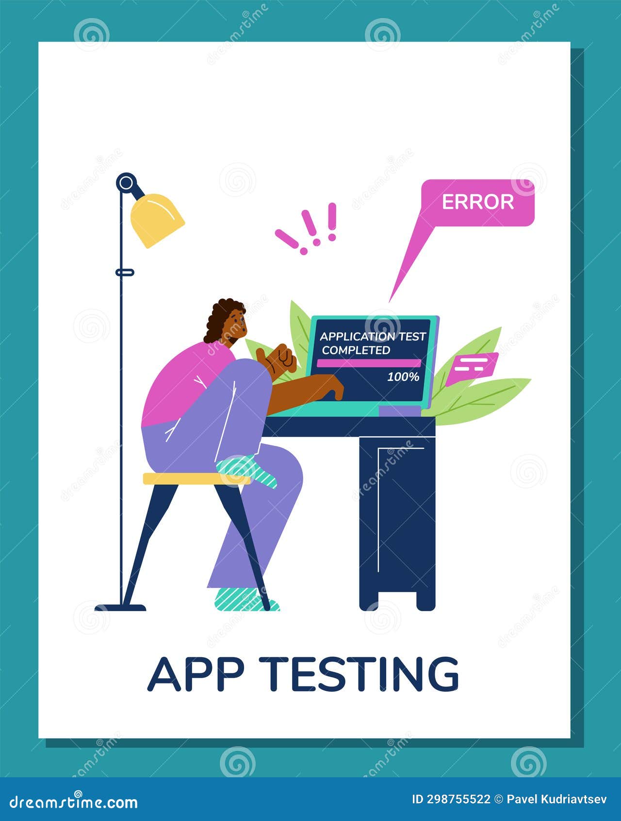 Developer Testing App at Notebook and Got Error As Result. Stock Vector ...