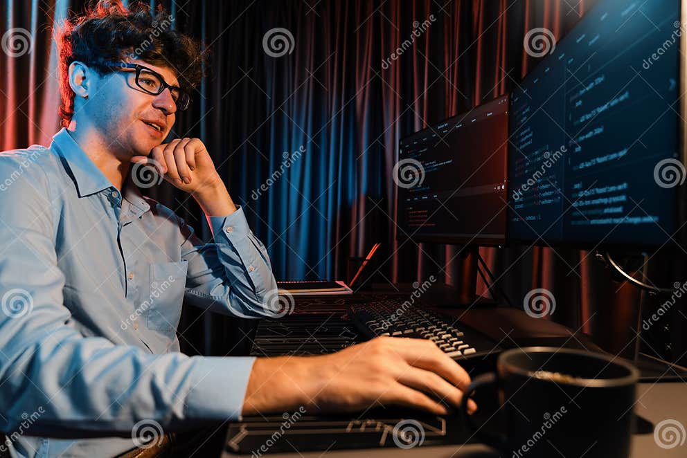 It Developer Thinking Online Software Information Coding on Pc Screen ...