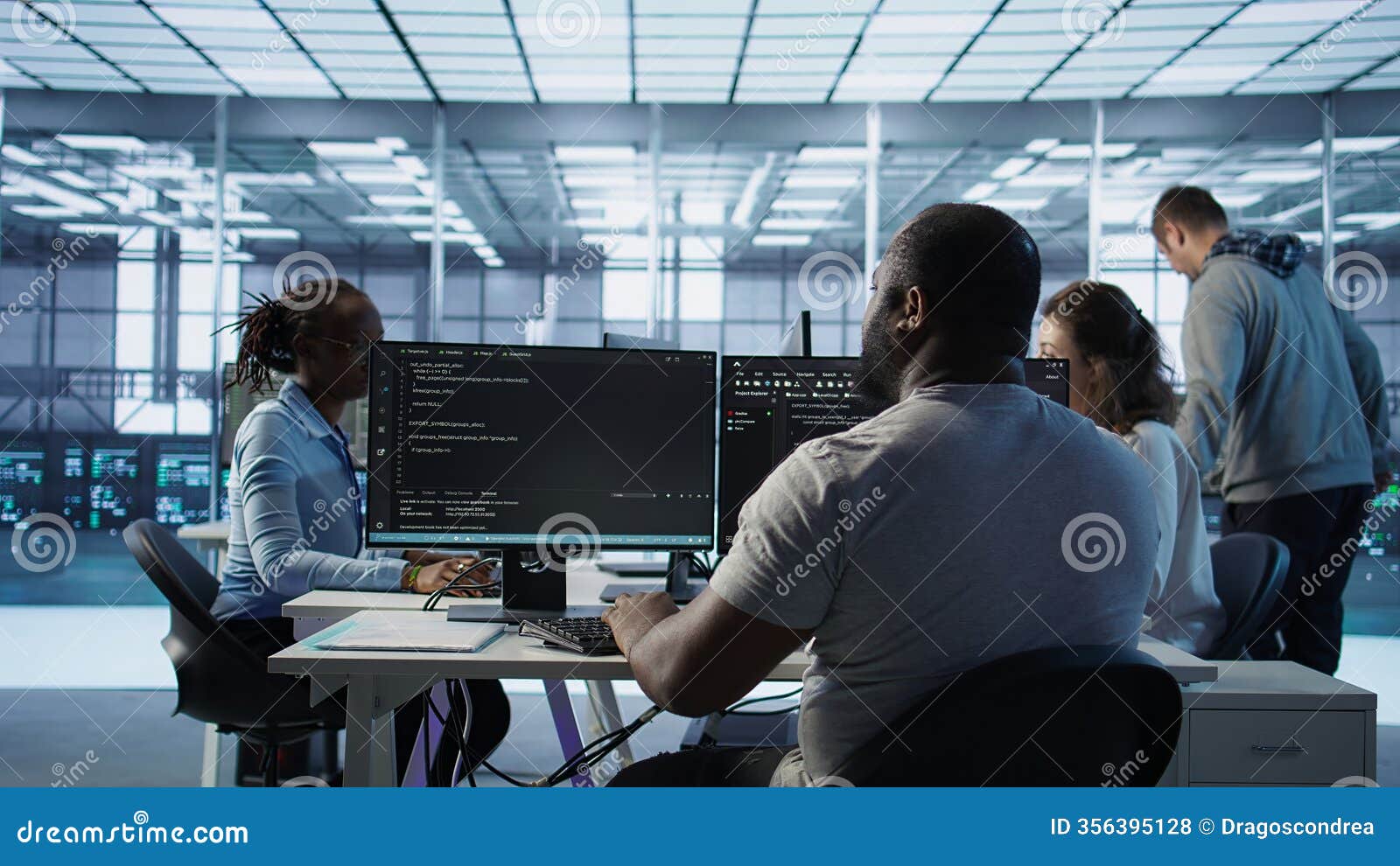 Developer Typing Code on PC To Mend Data Center Racks Stock Photo ...