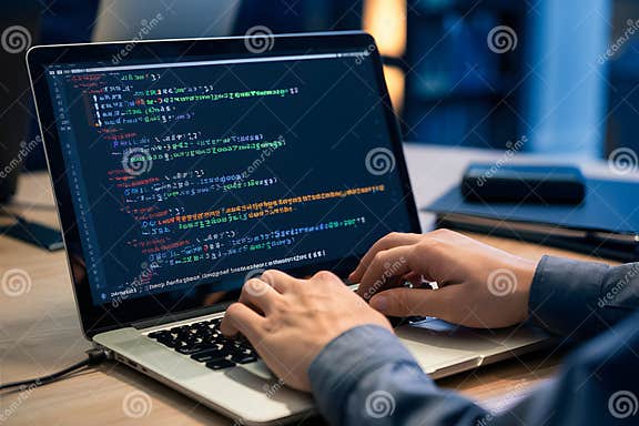 Developer Typing Complex C# and JavaScript Code Related To Web Dev with ...