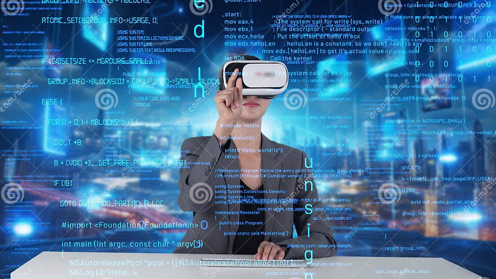 It Developer Typing Computer Code for Analyzing Intelligent by VR. Contraption. Stock Photo ...