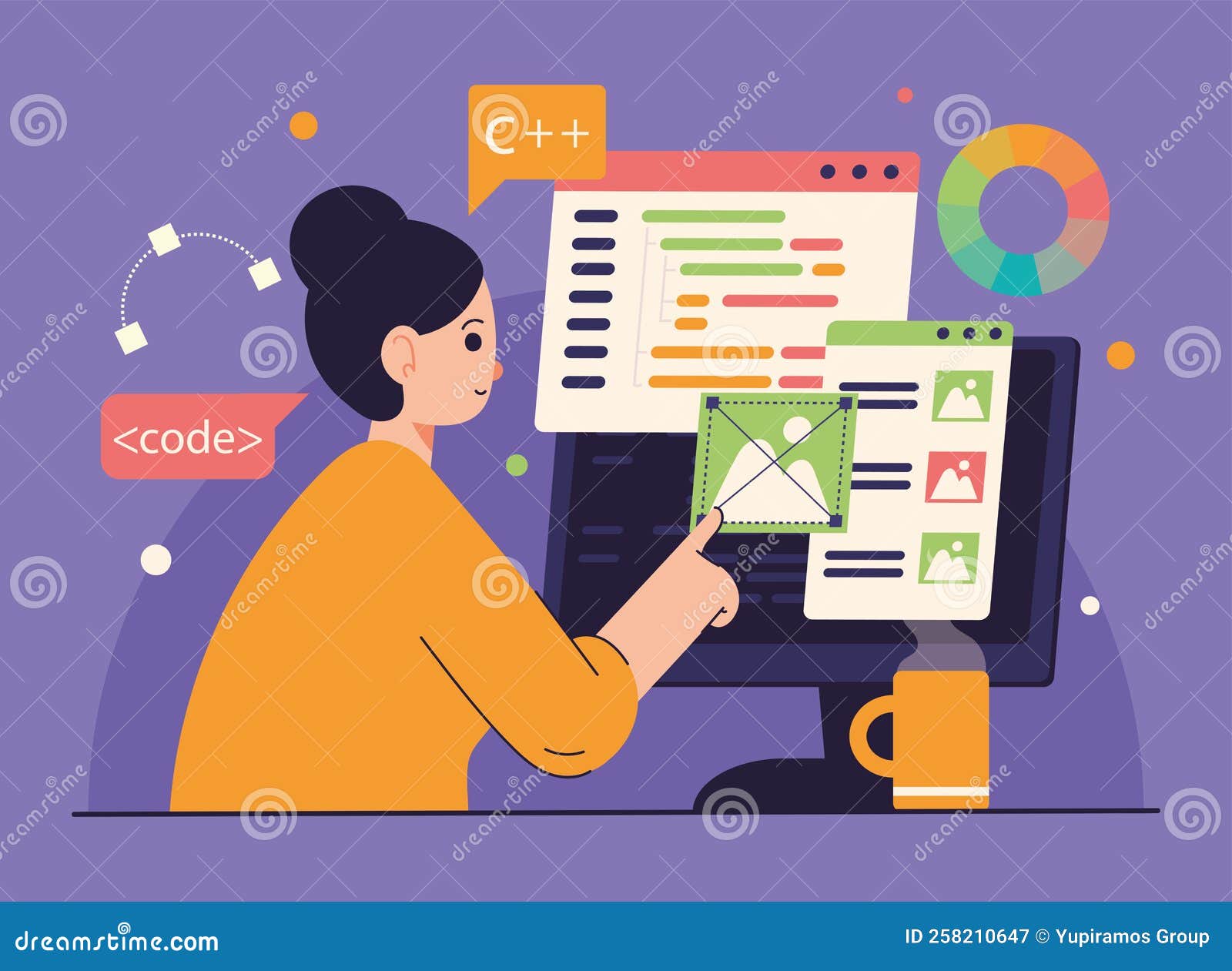 Developer woman working stock vector. Illustration of design - 258210647