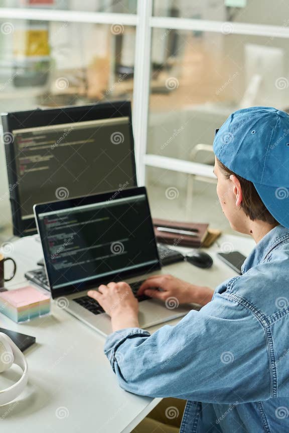 Developer Woman Working with Software Program Stock Photo - Image of ...