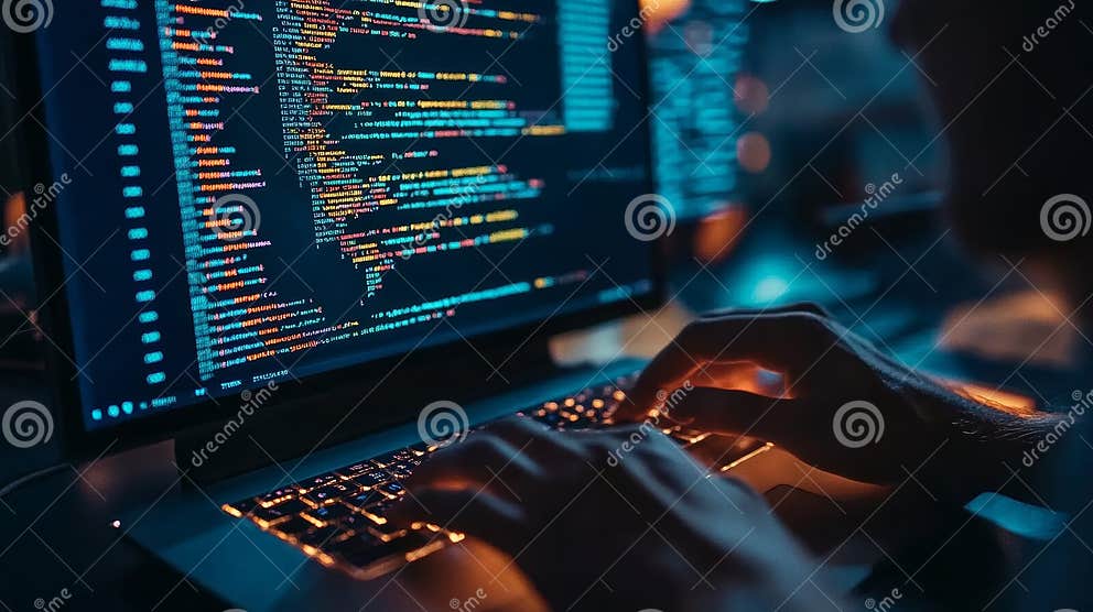 A Developer Working on a Dual-monitor Setup with Code on the Screen ...