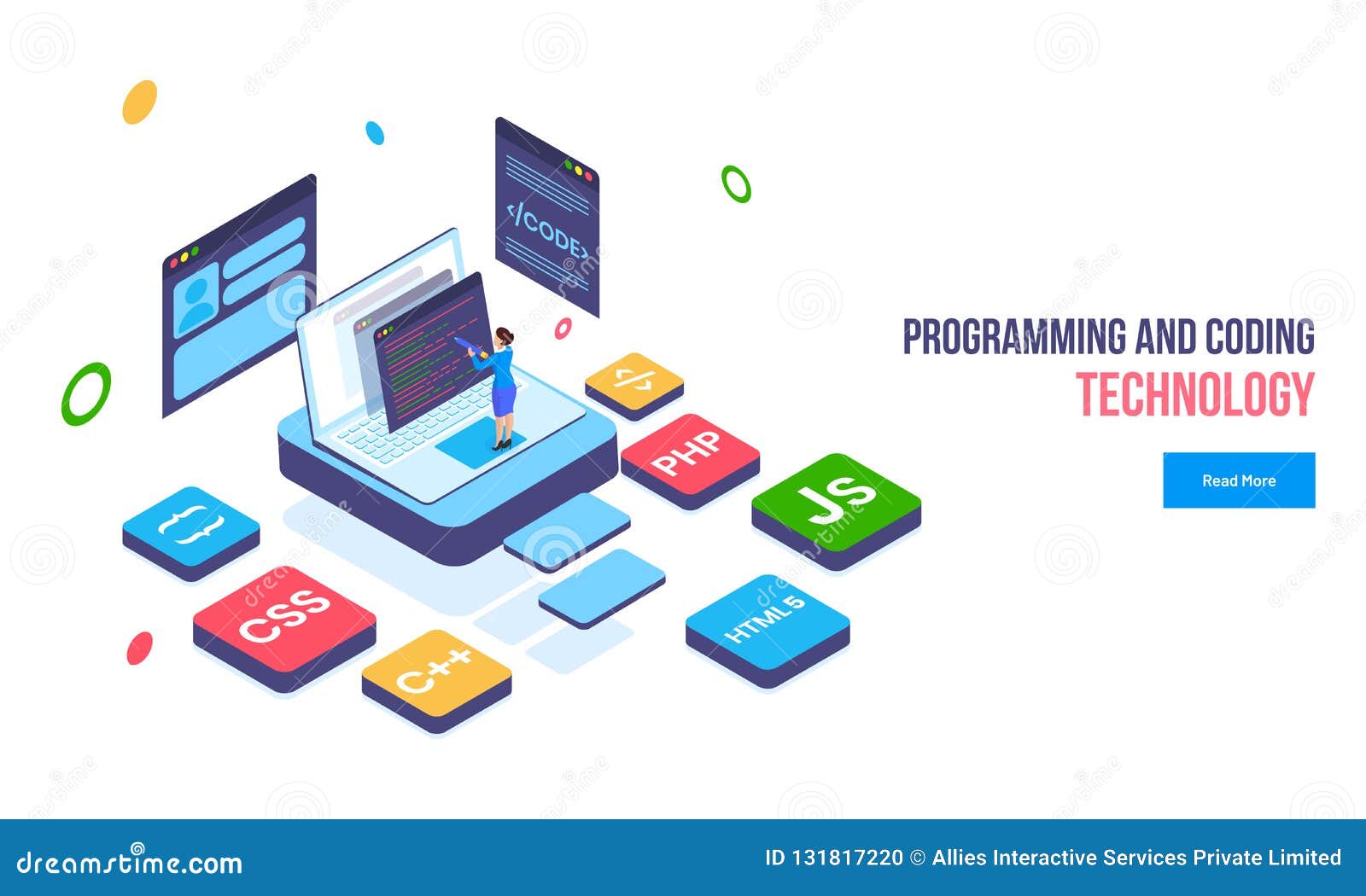 Developer Working on Laptop with Different Programming Language Stock ...