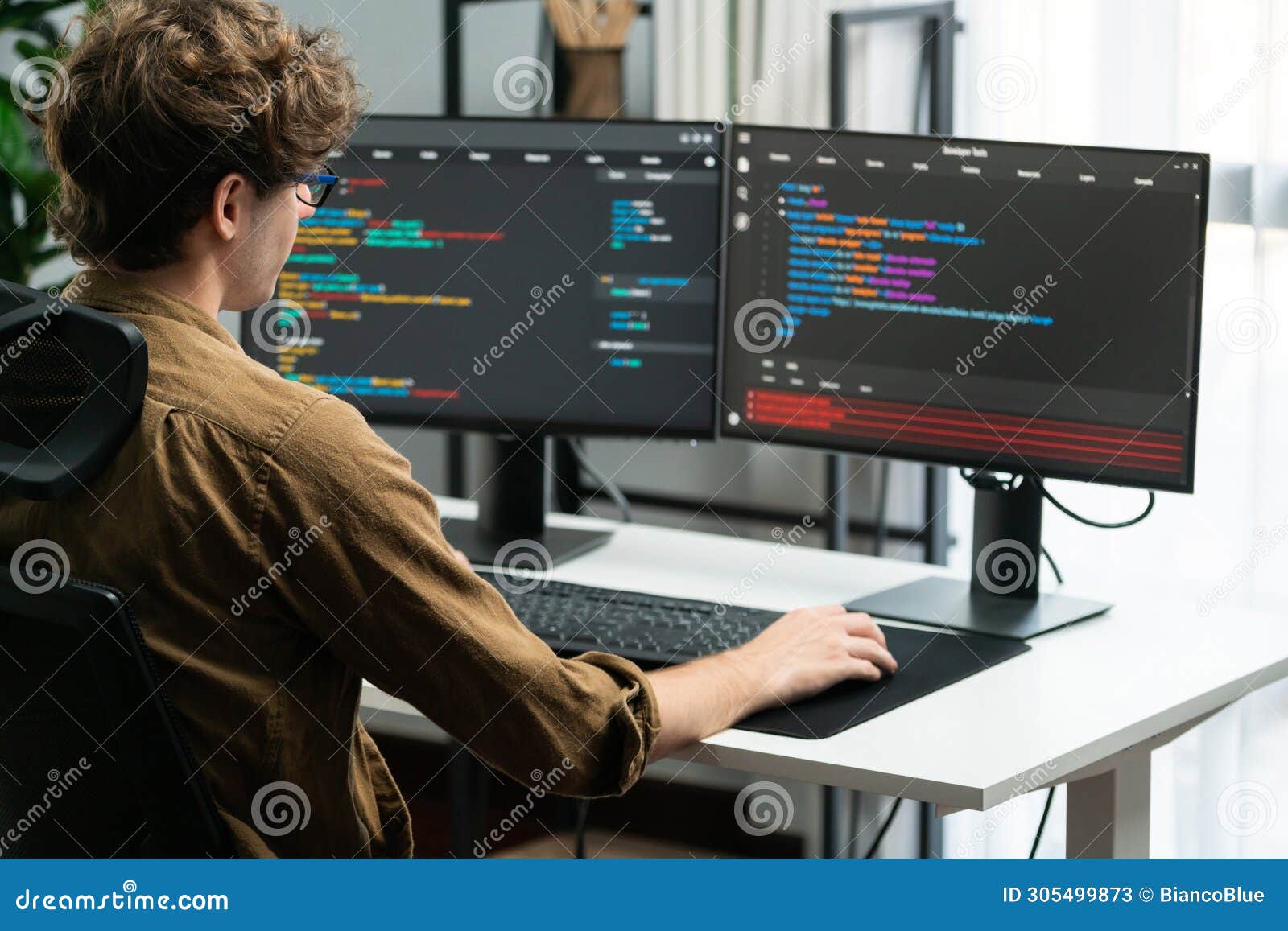 It Developer Working Online Software Development Coding on Pc Screens. Gusher. Stock Image ...