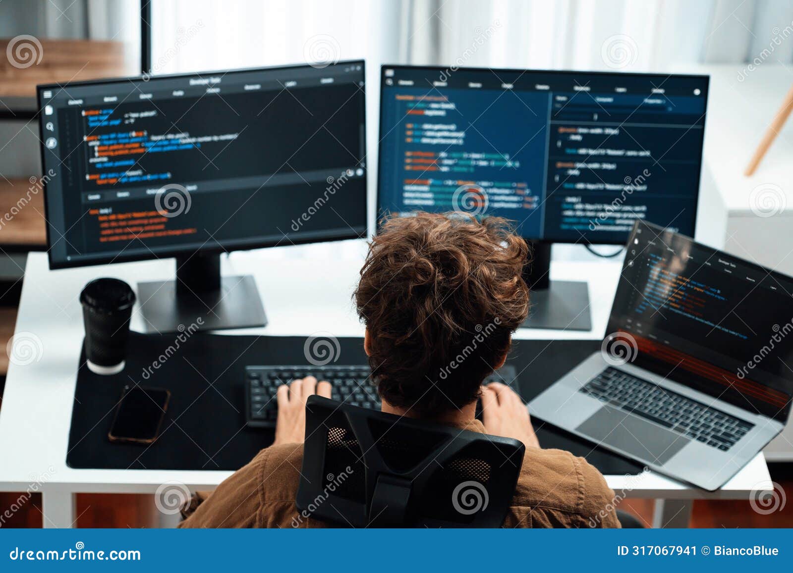 It Developer Working Online Software Development Coding on Pc Screens. Gusher. Stock Image ...