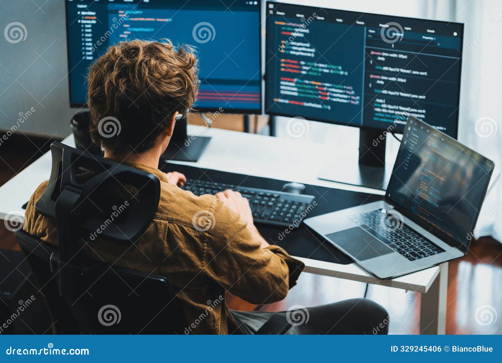 It Developer Working Online Software Development Coding on Pc Screens. Gusher. Stock Photo ...
