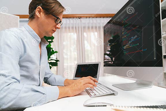 It Developer Working Online Software Development on Pc and Laptop ...