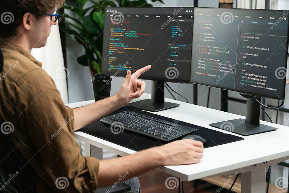 It Developer Working Online Software Development Coding on Pc Screens ...