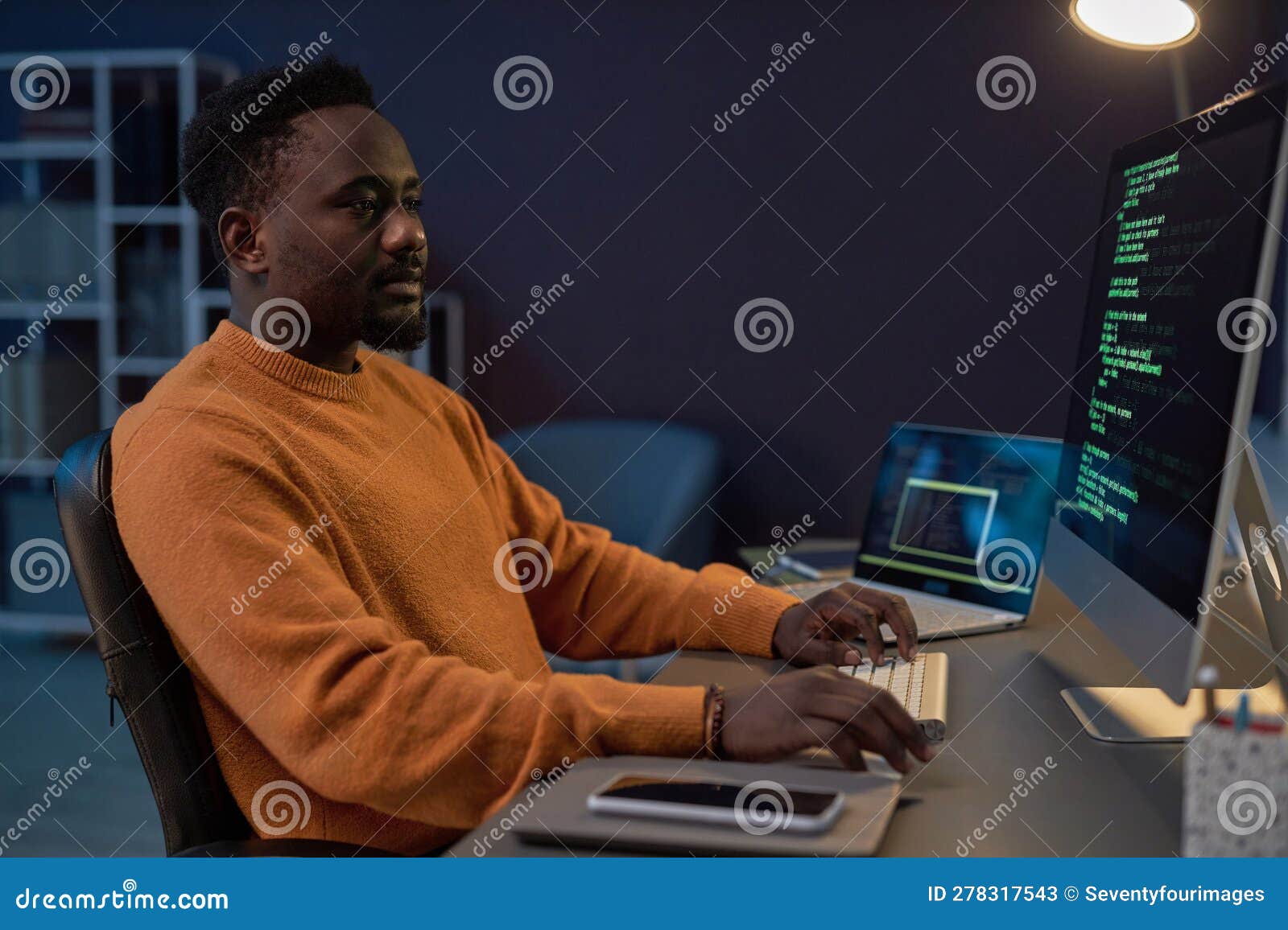 Developer Working with Security Codes of Program Stock Image - Image of cybersecurity, night ...