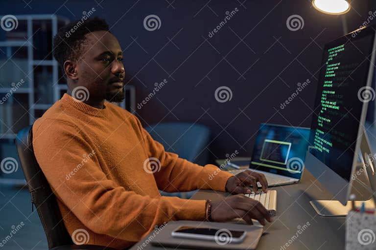 Developer Working with Security Codes of Program Stock Image - Image of cybersecurity, night ...
