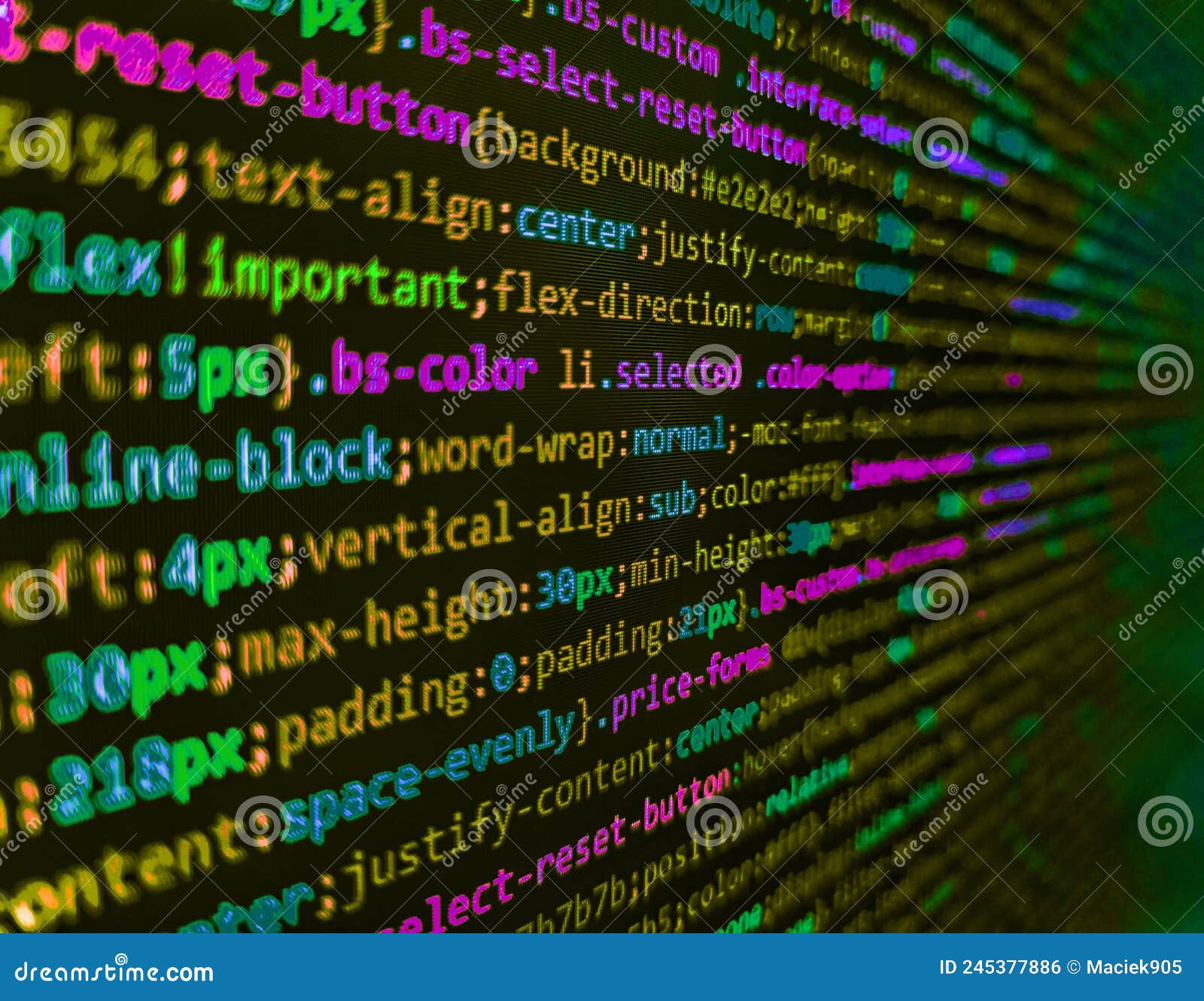 Developer Working on Software Codes in Office. Closeup of Web Code on Computer LED Screen Stock ...