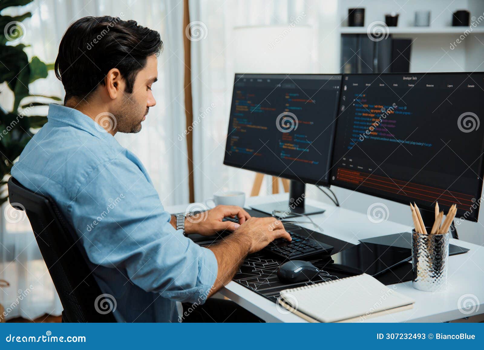 Developer Working Software Development Coding Two Computer Code Screen ...