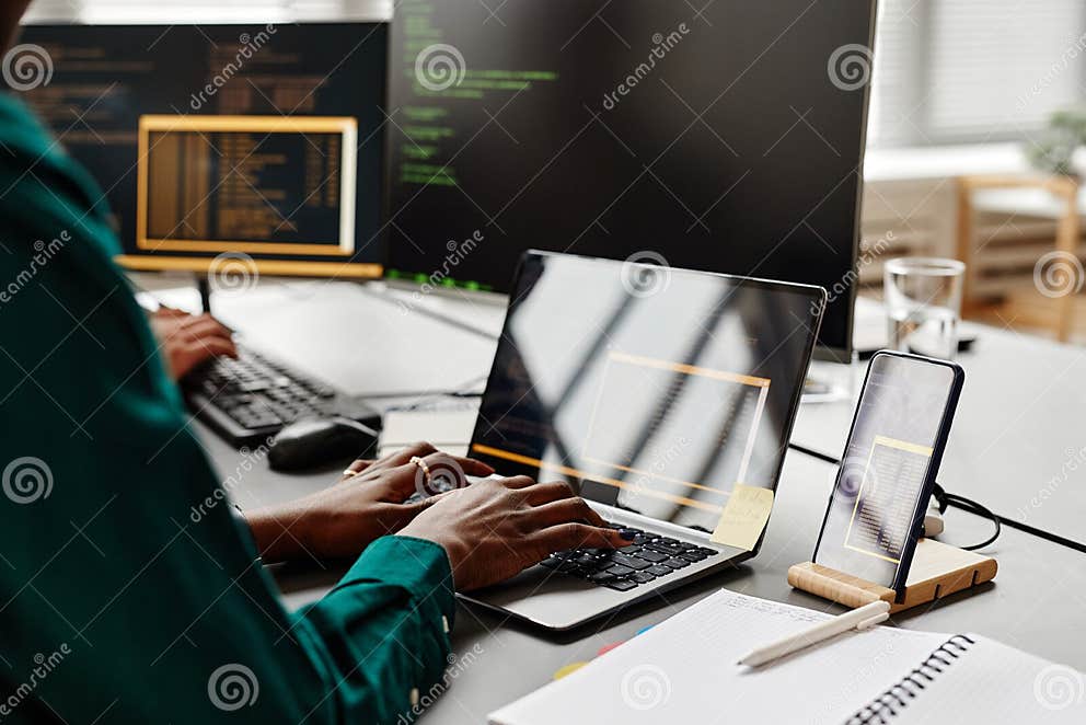 Developer Writing Code Closeup Stock Image - Image of coding, device ...