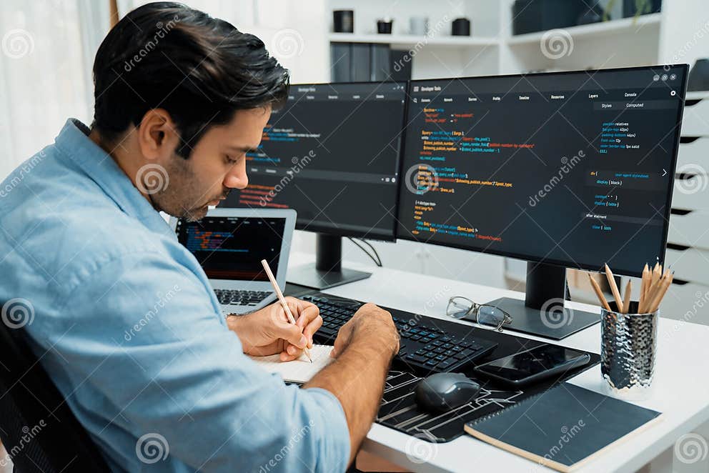 It Developer Writing Data Memo Software Development on Paper S Coding ...