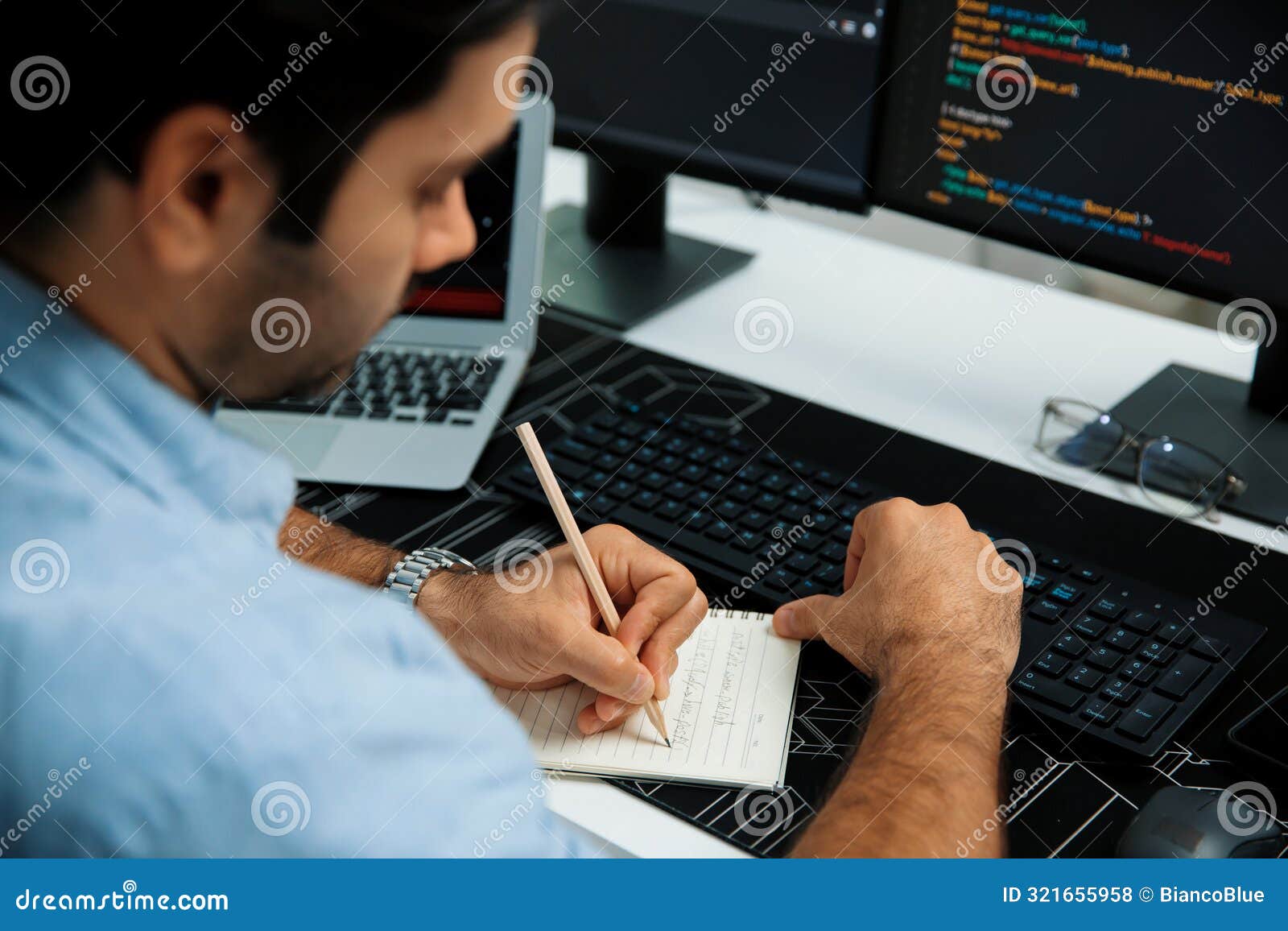 It Developer Writing Data Memo Software Development on Paper& X27;s Coding. Surmise. Stock Photo ...
