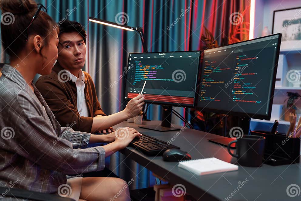 It Developers Discussing with Point Website Coding System. Infobahn ...