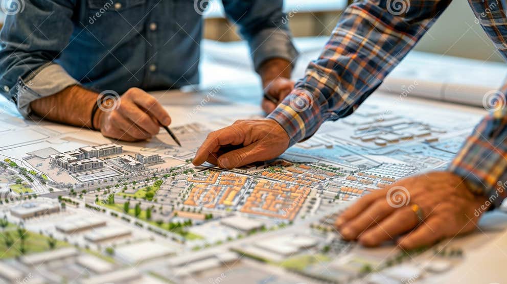 Developers and Investors Review Blueprints for Mixed-use Projects in Master Plans. Stock ...