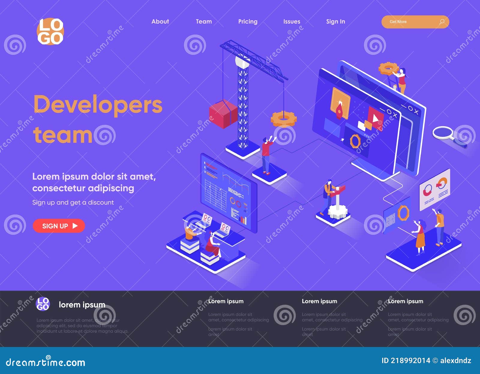 Developers Team Isometric Landing Page. Stock Vector - Illustration of ...