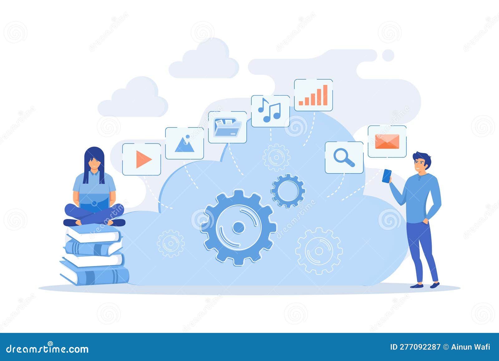 Developers Using Laptop and Smartphone Working with Cloud Data ...