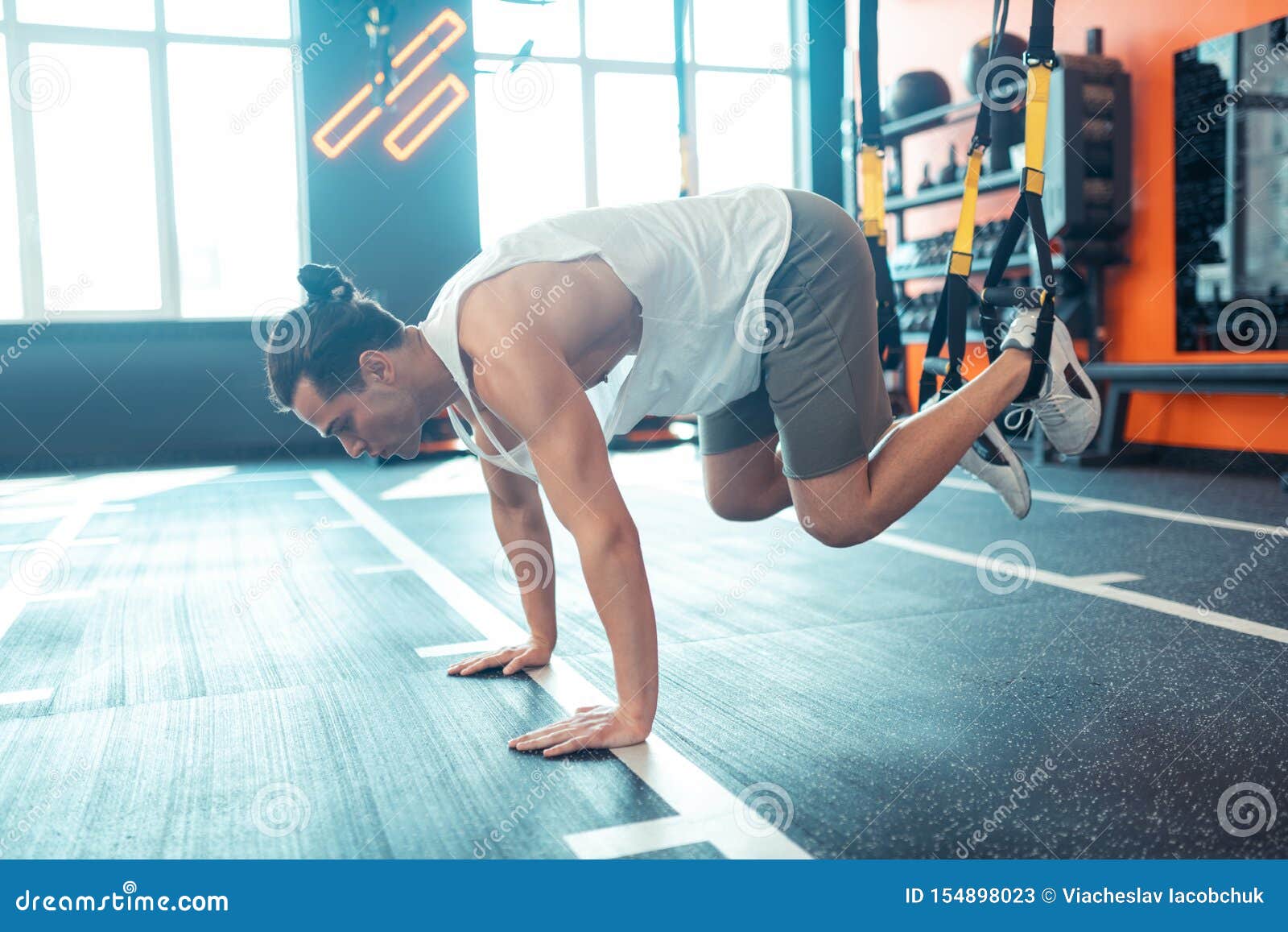 Handsome Fit Man Doing a Trx Exercise Stock Image - Image of millennial ...
