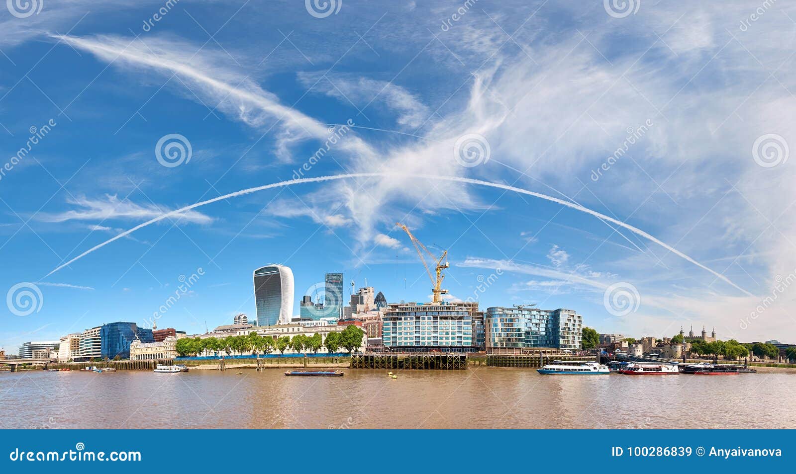 Panoramic Image of North Bank of River Thames on a Bright Sunny Stock ...