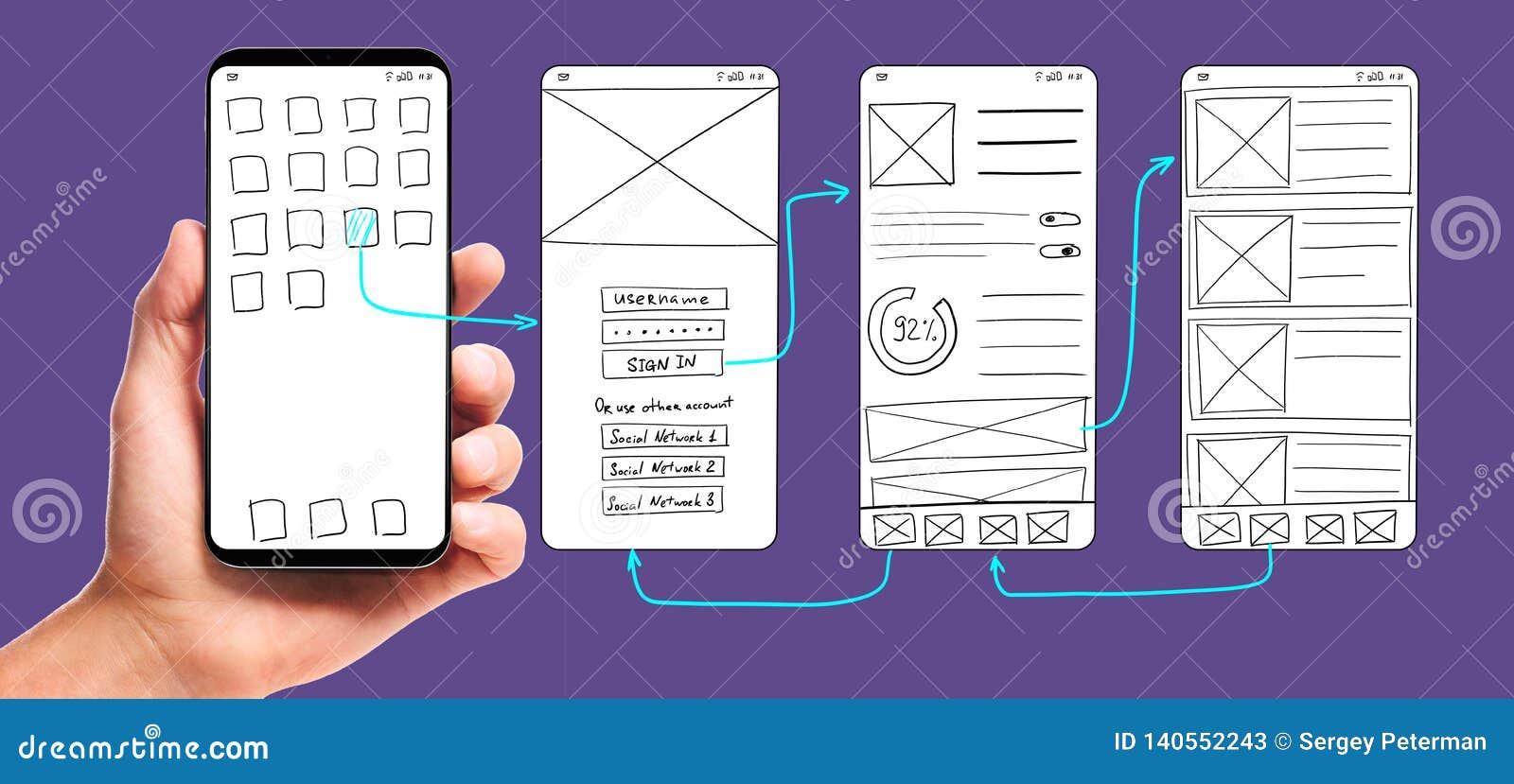 Developing mobile app UI stock image. Image of landing - 140552243