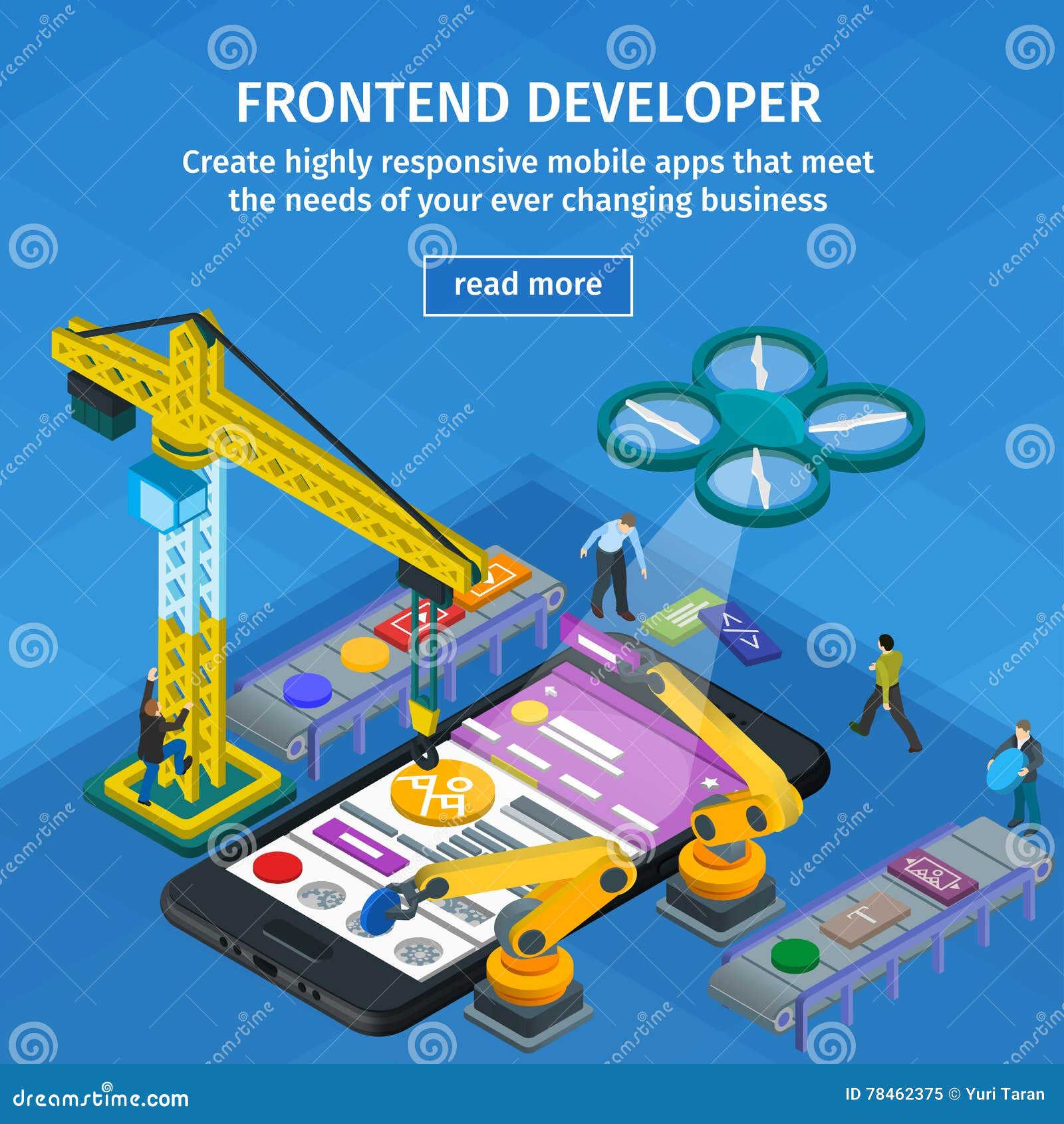 Developing Mobile Applications Flat 3d Isometric Style. Blue Web Design ...
