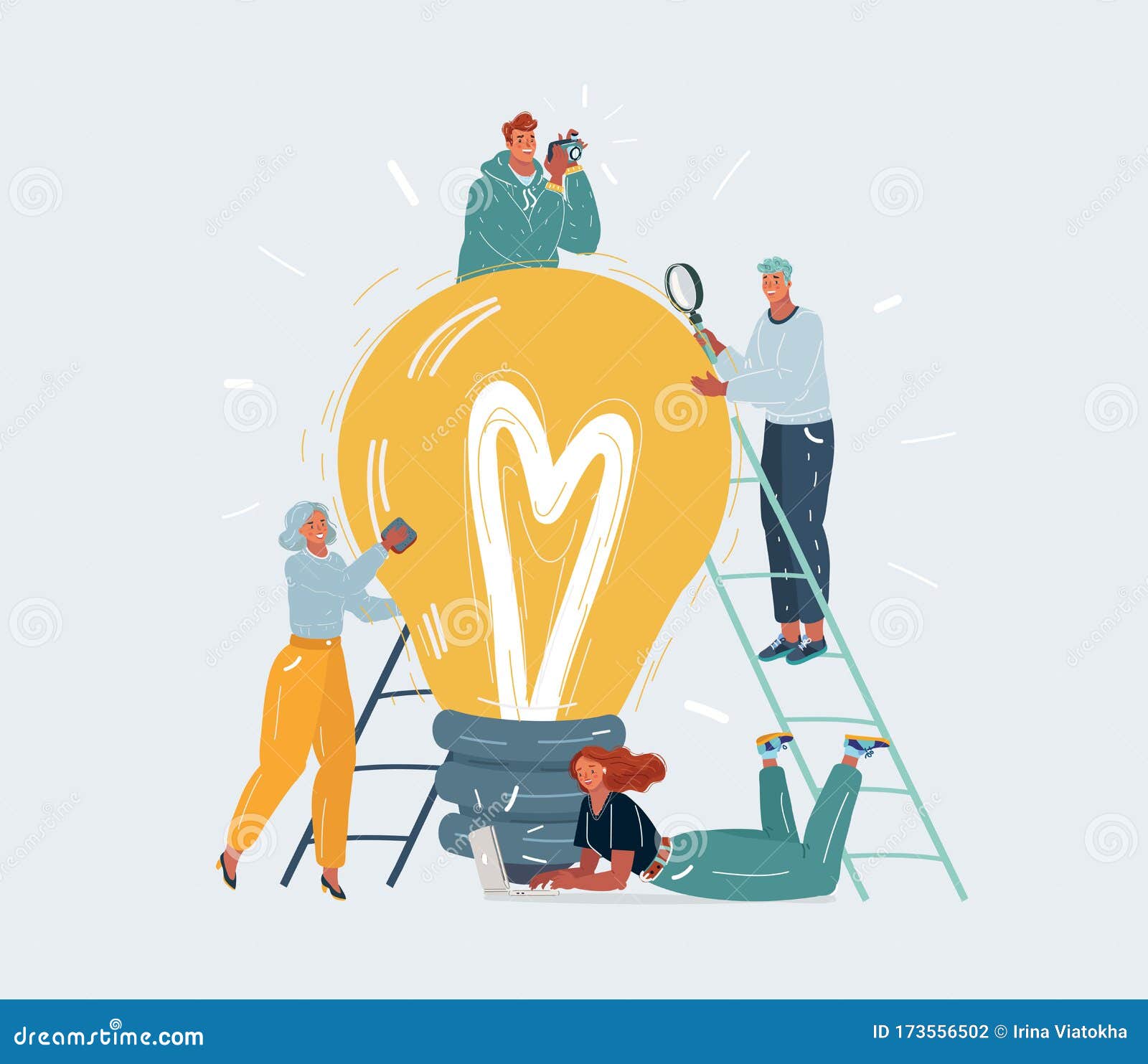 Developing New Ideas. Tiny People Characters Around Big Light Bulb ...