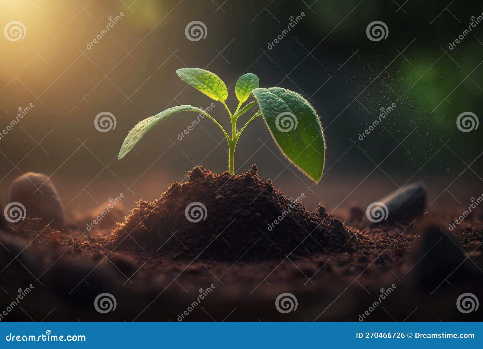 Developing Plant, Young Plant with Ground Backdrop and Dawn Light, New ...